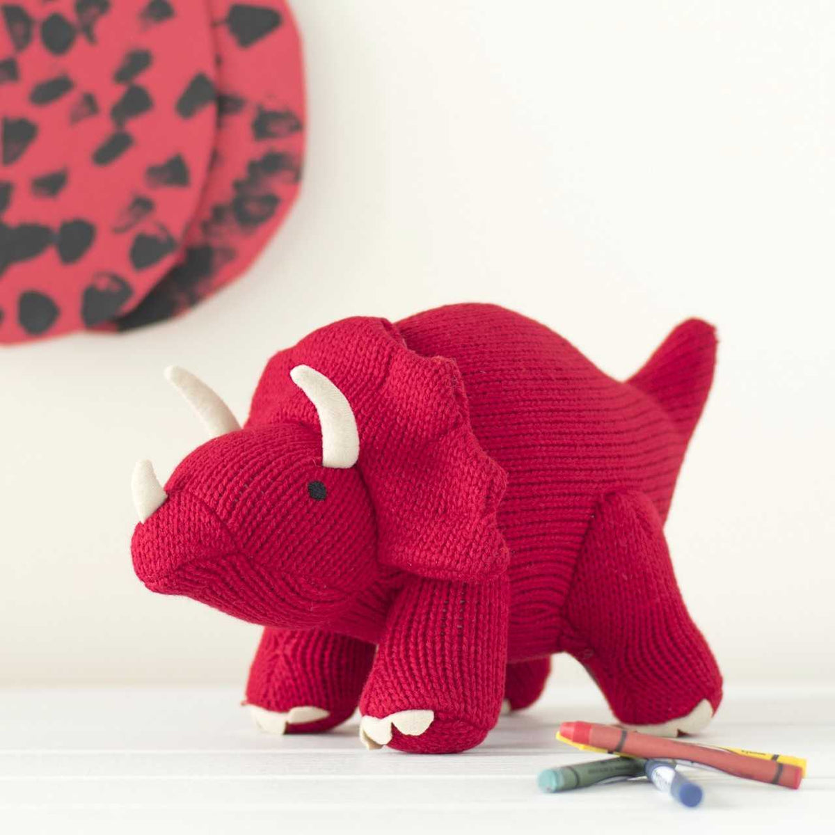 Best Years Knitted Red Triceratops Dinosaur Soft Toy | Rockaway Toys