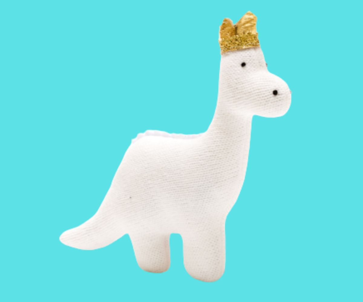White Baby Diplodocus Dinosaur With Crown Sensory Toy – Rockaway Toys